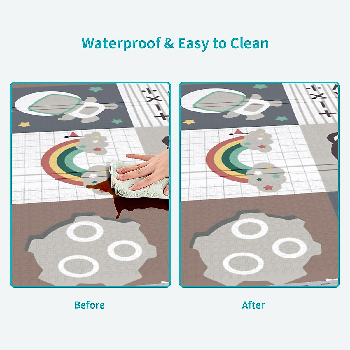 YOOVEE Foldable Baby Play Mat for Crawling, Extra Large Play Mat for Baby, Waterproof Non Toxic Anti-Slip Reversible Foam Playmat for Baby Toddlers Kids, 79" x 71" x 0.4"