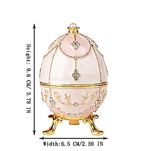 QIFU Hand Painted Pink Faberge Egg Figurine Trinket Box Hinged, Unique Gift for Family