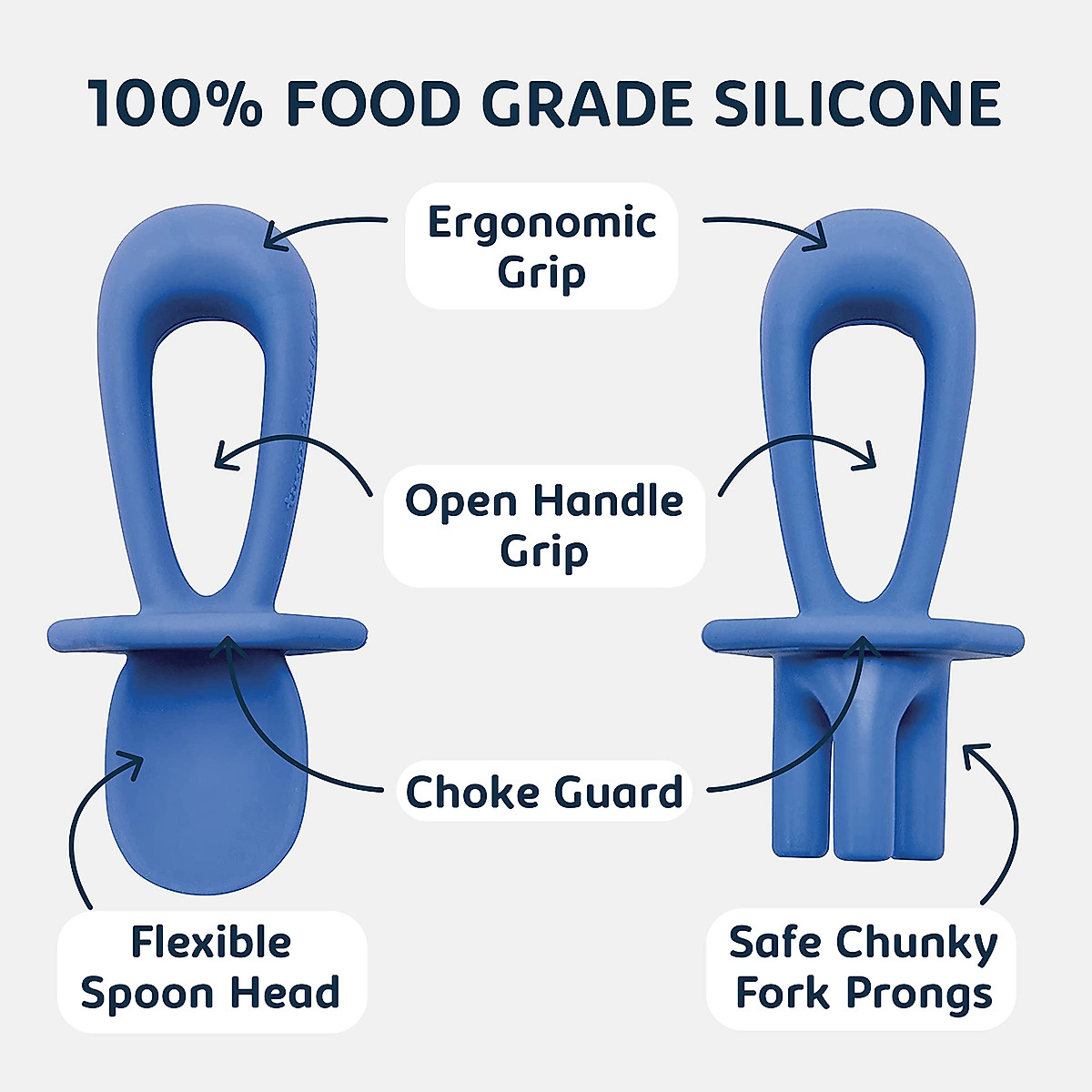 Tiny Twinkle Silicone Training Utensils - Baby Spoons and Baby Forks For Self-Feeding Training - Silicone Baby Led Weaning Utensils For Toddlers And Babies 6-24 Months - Baby Feeding Supplies (Indigo)