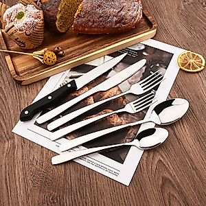 Flatware Set For 4 With Steak Knives, Uniturcky 24 Pcs 304 (18/8) Stainless Steel Silverware Cutlery Utensils Sets, Mirror Finished Forks Spoons and Knives Set, Dishwasher Safe