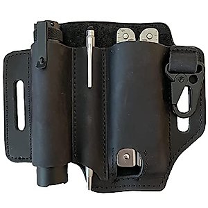 Leather EDC Belt Organizer for Men, Multitool Sheath for Belt, Tactical Pen Holster, Flashlight Holster, Everyday Carry Multi Tool Holster, EDC Belt Pouch