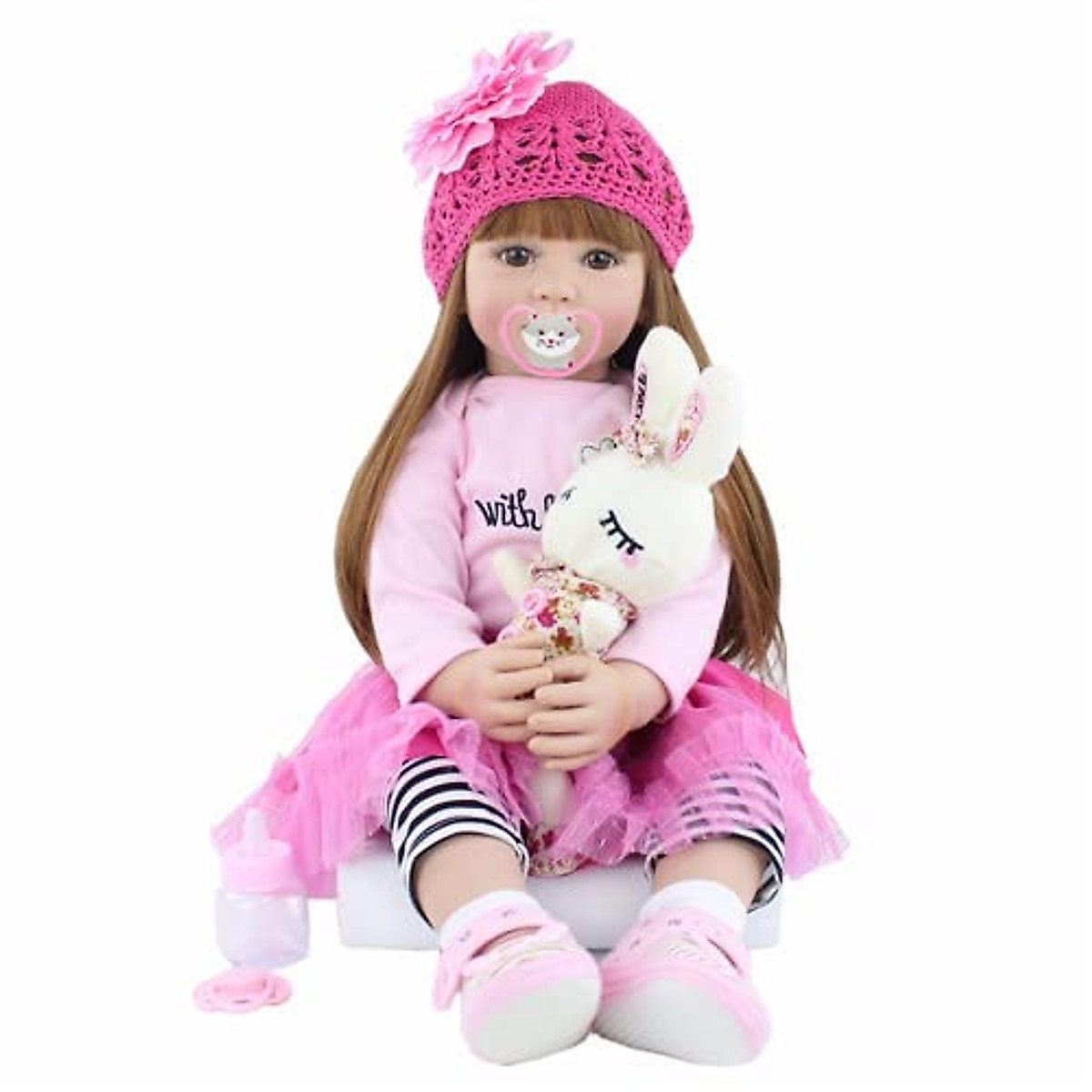 Zero Pam Pinky 24 inch 61cm Lovely Reborn Baby Girl Dolls Toddler Realistic Looking Life Like Baby Doll Vinyl Silicone Long Hair Babies Toy