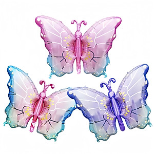 6Pcs Butterfly Balloons Gradient Butterfly Foil Mylar Balloon/Butterfly Theme Birthday Party/Wedding/Baby Shower/Fairy Garden Butterfly Themed Party/Spring Break Theme Party/Tea Party/Bridal Shower