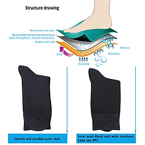 Waterproof Merino Wool Hiking Socks, RANDY SUN Unisex All Weather Performance Outdoor Sport Breathable Dry Healthy Socks Black Gray Yellow S 1 Pair