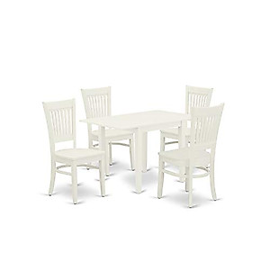 East West Furniture NDVA5-LWH-W Norden 5 Piece Dining Set for 4 Includes a Rectangle Kitchen Table with Dropleaf and 4 Dinette Chairs, 30x48 Inch, Linen White