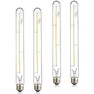 Dimmable Led Tubular Bulb 12W,3000K Soft White,T30 Long Tube Edison Led Vintage Filament Bulb,100W Equivalent,Clear Glass Cover, E26 Medium Base,4-Pack. (11.8in(300mm)-6W)