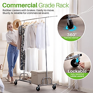HOKEEPER Clothing Garment Rack with Shelves Capacity 450 lbs Clothing Racks on Wheels Rolling Clothes Rack for Hanging Clothes Heavy Duty Portable Collapsible Commercial Garment Rack Chrome
