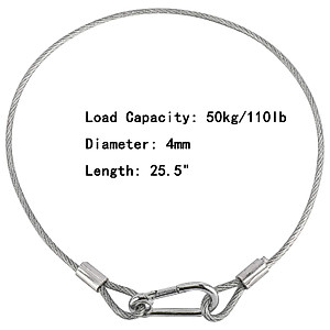 Stage Light Safety Cables, 25.5" Stainless Steel Safety Security Cable for Party Lights DJ Light Stage Lighting, Load 110lb, Pack of 20