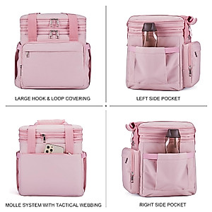 gelugee Lunch Bag Women,Double Deck Lunch Box for Men, Insulated Lunch Cooler Tote Bag, Waterproof Adult Lunchbox, 15L Large Pink Lunch Pail for Work Office Picnic