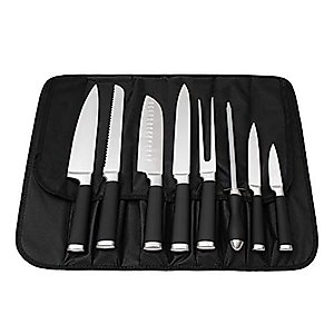 9-Piece Kitchen Knife Set in Carry Case - Ultra Sharp Chef Knives with Ergonomic Handles - Professional Japanese Chef's Knife Set with Paring, Carving, Bread, Santoku, Utility Knives, Fork, Sharpener