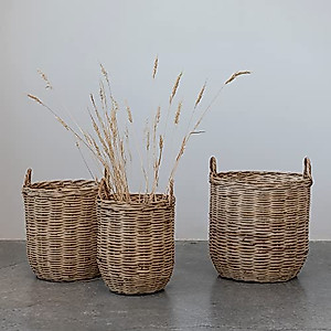 Creative Co-Op Woven Rattan Storage, Set of 3 Sizes, Natural Basket