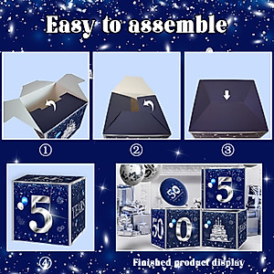 3Pcs 50th Birthday Decorations Boxes for Men Blue Silver 50th Happy Birthday Balloons Boxes Party Supplies 50 Year Old Birthday Theme Cardboard Box Decor.