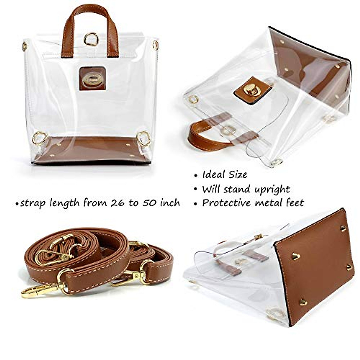 HOXIS Multifunction Clear Backpack for Stadium Approved Convertible Women Cross Body Bag (Brown)