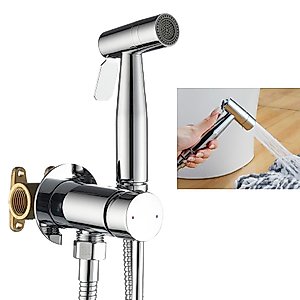ASRCLOO Chrome Handheld Bidet Sprayer for Toilet, 2 Function Hand Held Sprayer Cloth Diaper, Toilet Concealed Hot and Cold Mixed Bidet Spray Set, Hand Sprayer for Feminine Wash