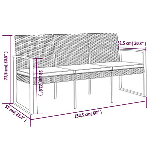 EVERSTRO 3-Seater Patio Bench with Cushions Dark Gray PP Rattan,3Seater Patio Bench: Durable and Comfortable Outdoor Seating Garden Furniture, Outdoor Seating