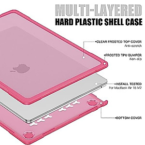 CAMPLALA Shockproof Case for M3 M2 MacBook Air 15 Inch Model A3114 A2941, Shockproof Hard Shell Case Stand & Keyboard Cover & Screen Protector & OTG Adapter & Webcam Cover, Rose