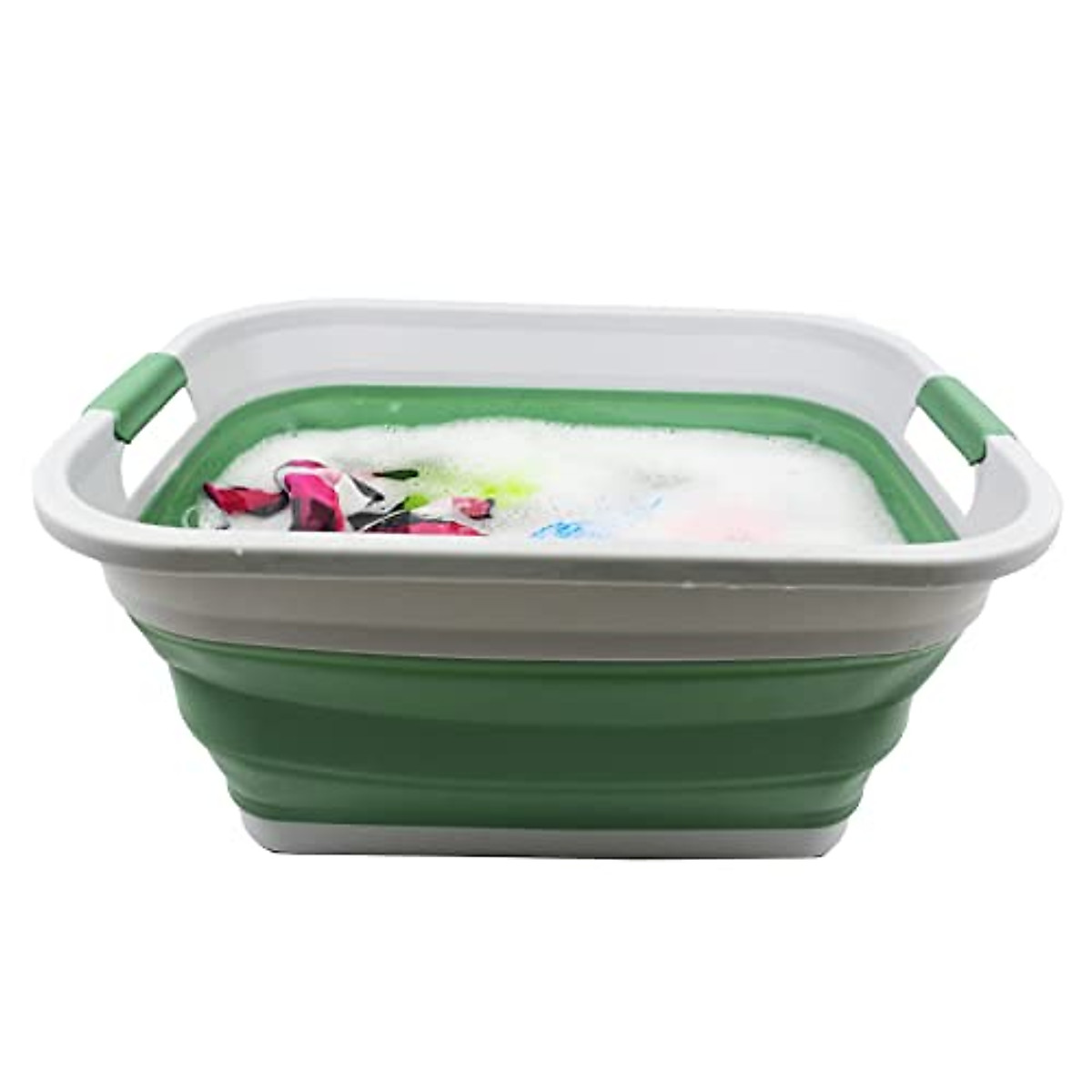 SAMMART 36L (9.5 gallon) Collapsible Plastic Laundry Basket-Foldable Pop Up Storage Container/Organizer-Space Saving Hamper, Water capacity: 28L(7.4 gallon) (1, Grey/Dark Sea Green)