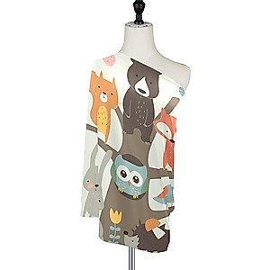 Animal Fox Bear Owl Nursing Cover Breastfeeding Scarf, Stretchy Infant Carseat Canopy Multi-use Stroller Cover Car Seat Cover for Baby Girl Boy