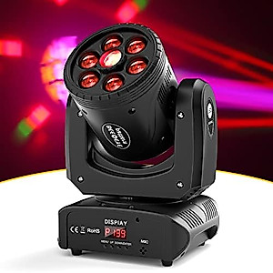 Moving Head Lights 60W 2 in 1 Bee Eye Gobos Stage Lights RGBW 8 Gobos & Colors DJ Lights 18 Channels DMX 512 Controller Sound Activated for Wedding Club Party Stage Lighting Christmas and Halloween
