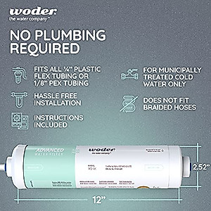 Woder WD-4K-ADV-JG High Capacity Inline Water Filter with ¼” John Guest Fittings - WQA Certified 4,000gal – Removes Chlorine, Lead, Chromium 6, Heavy Metals, Odors/Contaminants and More – USA Made