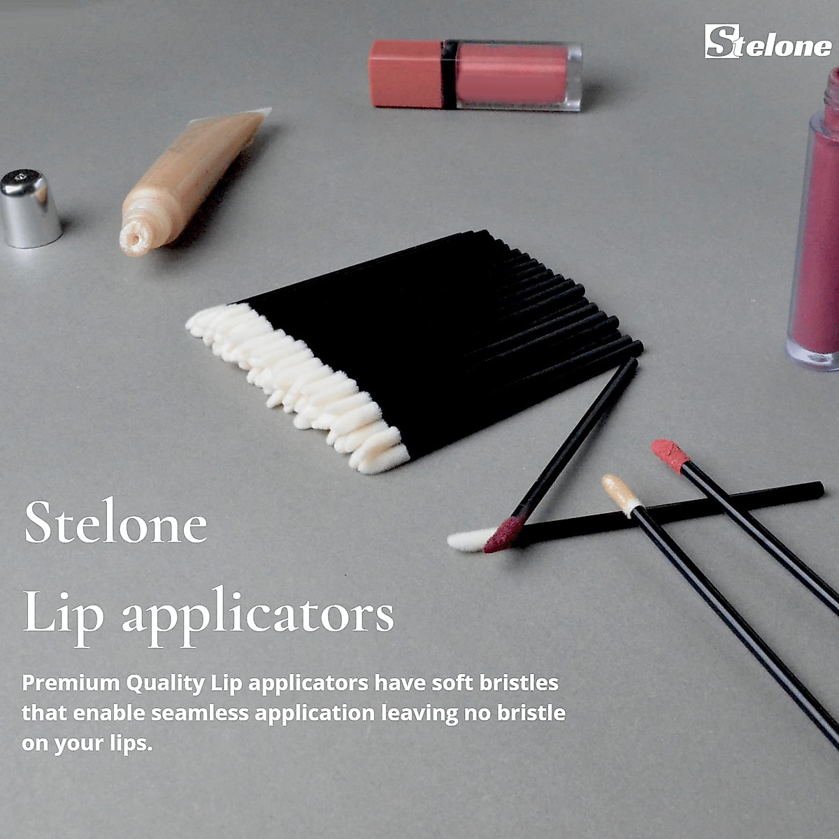Stelone 100 Disposable Lip Brushes, Lipstick & Lip Gloss Applicators Lint Free Lip Wands for Makeup
