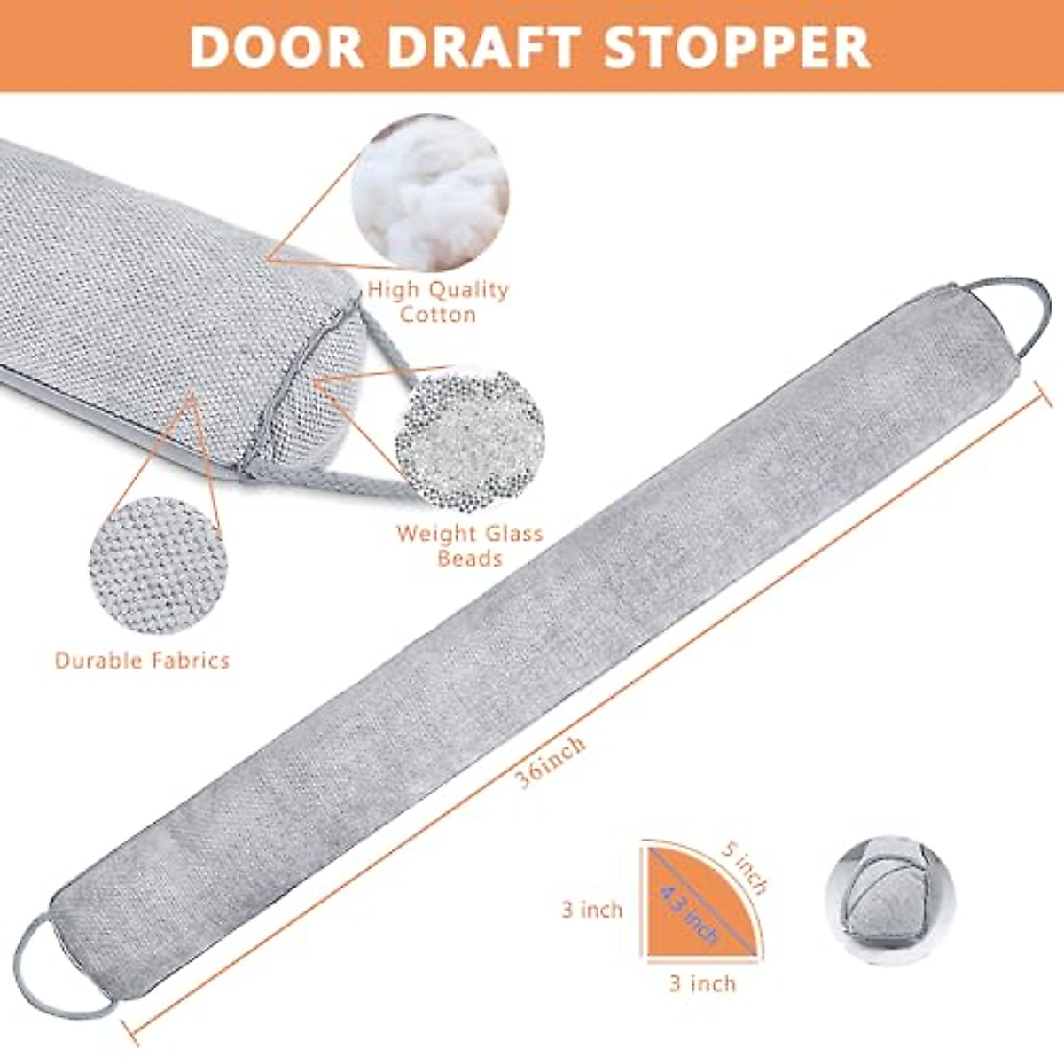 Triangle Under Door Draft Stopper Noise Blocker 36 Inches for Door Bottom Air Seal Insulation and Soundproof, Heavy Duty Weather Guard Snake Stripping, Gray