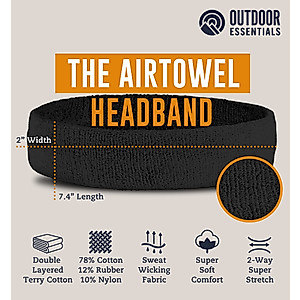 OutdoorEssentials Sweat Bands Headbands Men - Sweatbands for Women - Sports Headband - Sweat Absorbing Headband - Black, One Size - Hiking