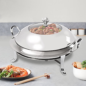HuaShuani European Style Hot Dish,Chafing Dish Stainless Steel Round Durable Buffet Warmer Tray Durable Frame with Lid and Chafing Fuel Holder for Kitchen Party Dining Buffet,3.17 qt,Silver