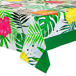 ROYAL BLUEBONNET Tropical Tablecloth -2 Designs- Disposable Hawaiian Plastic Tablecloth for 6 or 8 Foot Tables, Rectangle 108x54 Inch Plastic Luau Tablecloth for Hawaiian Party Decorations
