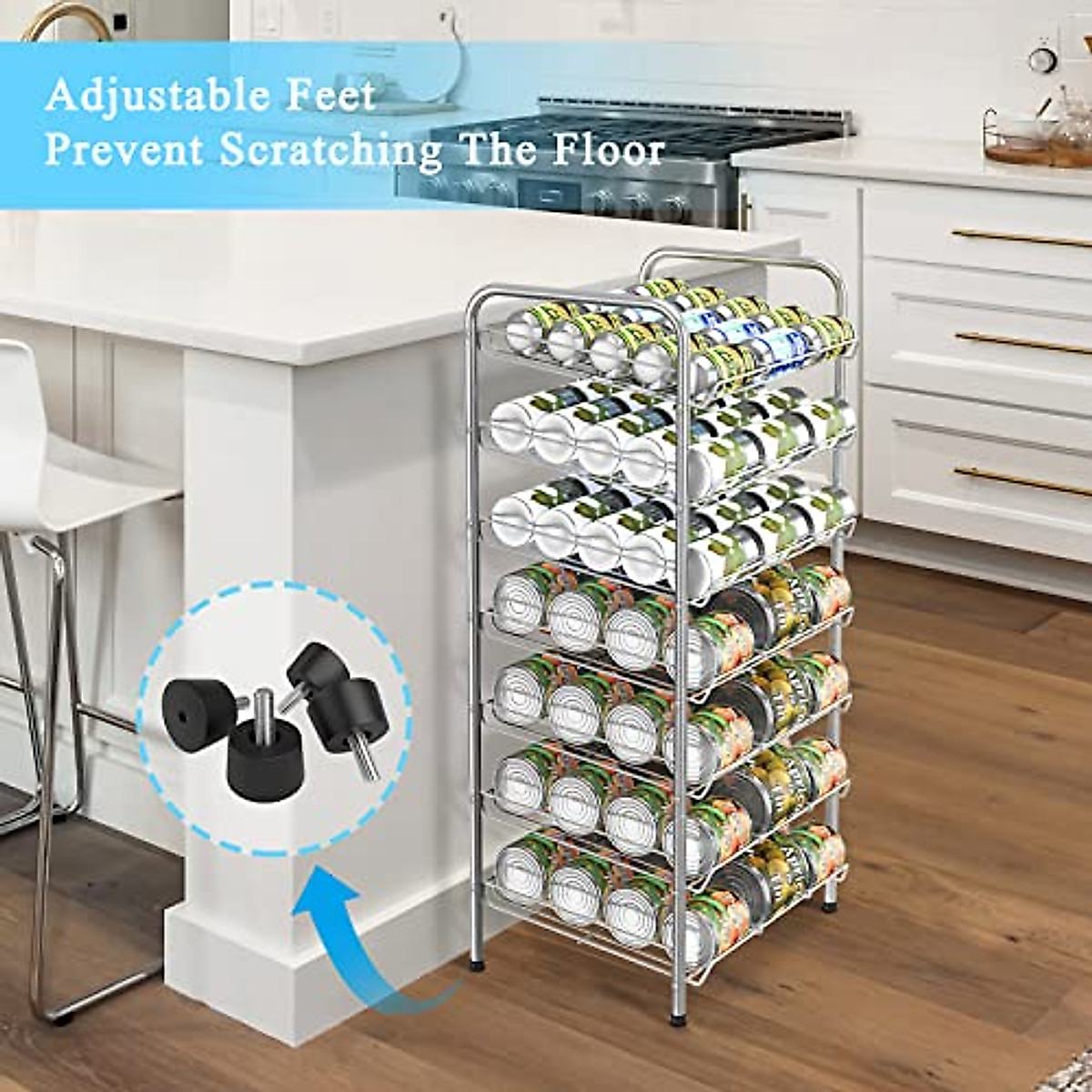Can Organizer for Pantry 7-tier Can Organizer Can Good Organizer for Pantry Shelf Holds up to 84 Cans Can Rack Dispenser for Pantry, Kitchen, Cabinet Silver