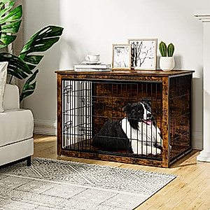 APPOLYN Dog Crate Furniture, Side End Table, Dog Crate Table with Two Doors, Wooden Indoor Dog Kennels Crates for Large Dogs Up to 65lb, 38.2"x25.6"x26.8", Vintage