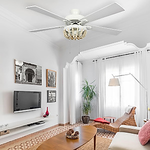 RIVER OF GOODS Coastal 52 Inch Wooden Bead LED Ceiling Fan, Cream