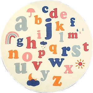 ABREEZE ABC Round Carpet Kids Children Educational Learning Area Rug 4ft, Fluffy Faux Wool Alphabet Baby Crawling Mat, Activity Centerpiece Play Mat for Boys Girls Bedroom Play/Game Room