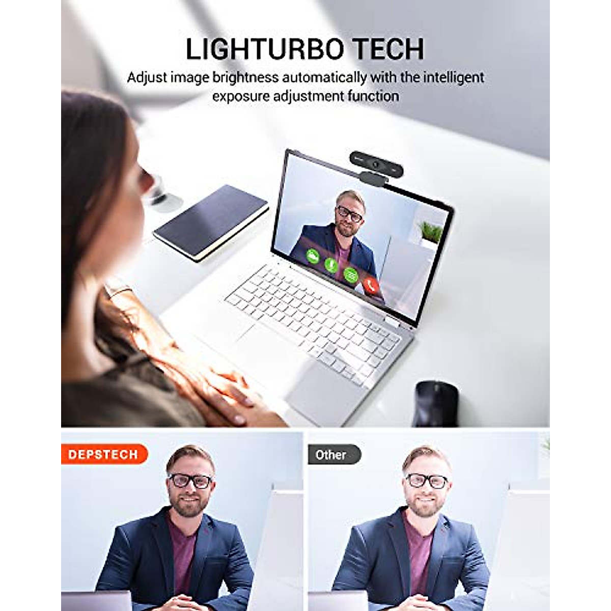 DEPSTECH Webcam with Microphone, 1080P HD Webcam with Auto Light Correction for Desktop/Laptop, Streaming Computer USB Web Camera for Video Conferencing, Teaching, Streaming, and Gaming-D04