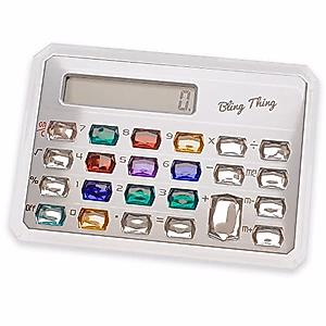 Gemstone Pocket Calculator | Silver | Compact | Cute Fun Charming | Large Colorful Crystal Bling Buttons