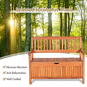 Safstar Outdoor Patio Bench with Storage Box, 33 Gallon Capacity, Wooden Frame, Eucalyptus Material, Natural Color, 42 x 23 x 35.5 Inches