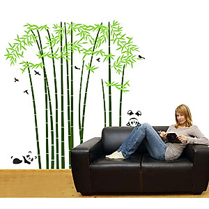 Mix Decor Tree Wall Sticker - Cute Panda Bamboo Tree Wall Decal Large Family Forest for Livingroom Kid Baby Nursery Room Decoration Party Birthday Gift,75x79 Inch Green