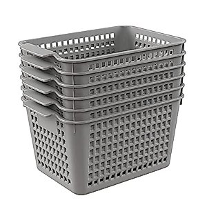 Ramddy Pantry Storage Baskets Bin, Small Plastic Gray Basket, 6 Packs