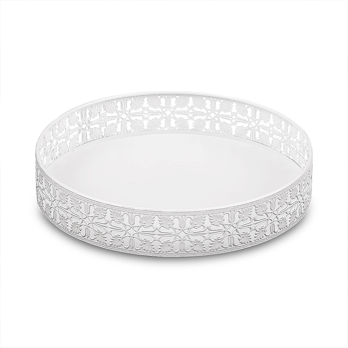 MIHIRO Metal Lazy Susan Organizer 360° Rotating Storage Tray Spice Rack, Cosmetics and Perfume Organizer Large Capacity for Dresser Countertop Kitchen Cabinet Bathroom (1 Piece, White)