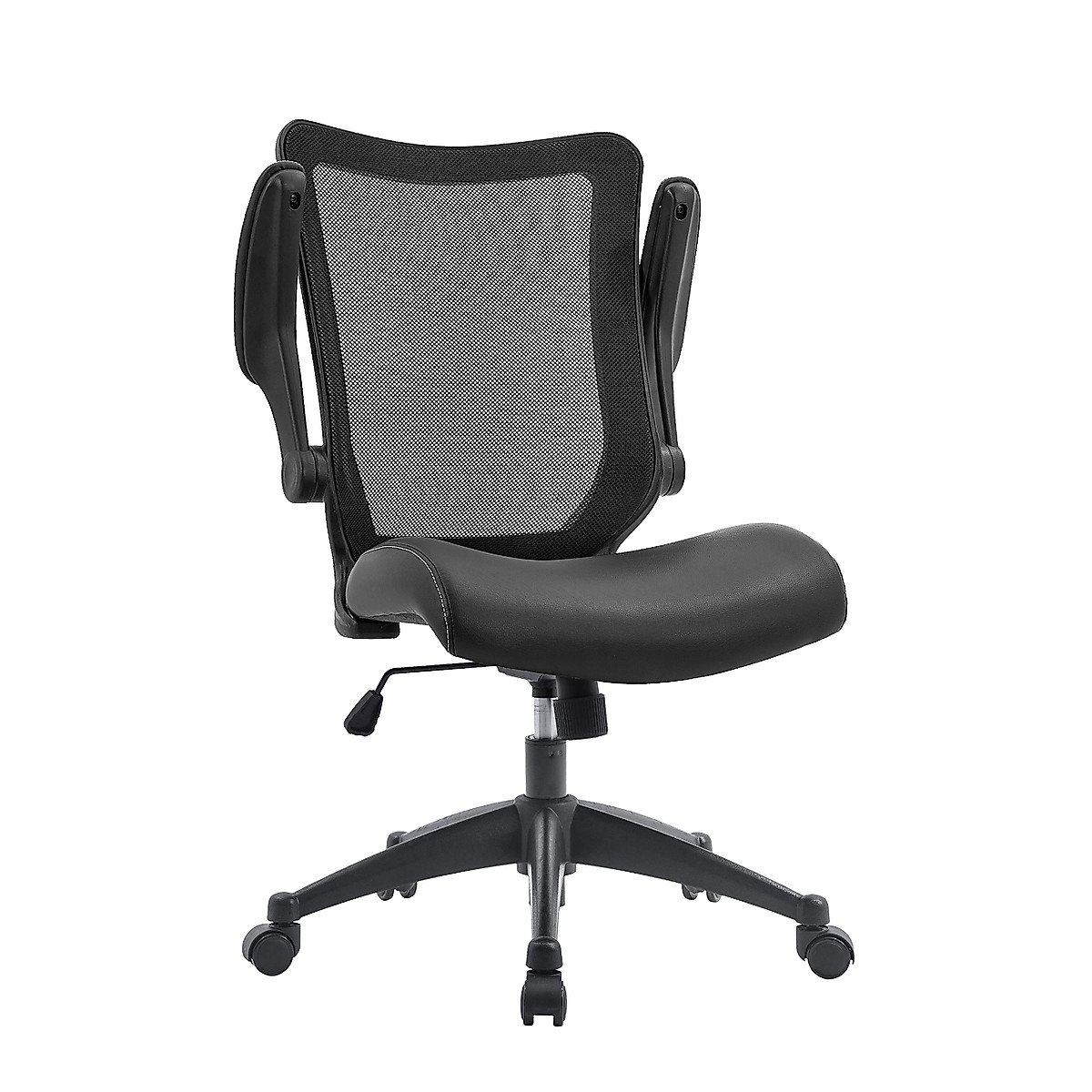 OFFICE FACTOR Office Chair 300Lbs Weight Capacity Flip-up arms Anti-Scratch Wheels Mesh Back and Faux Leather Seat Lumbar Support Computer Ergonomic Task Desk Chair (Black Desk Chair)
