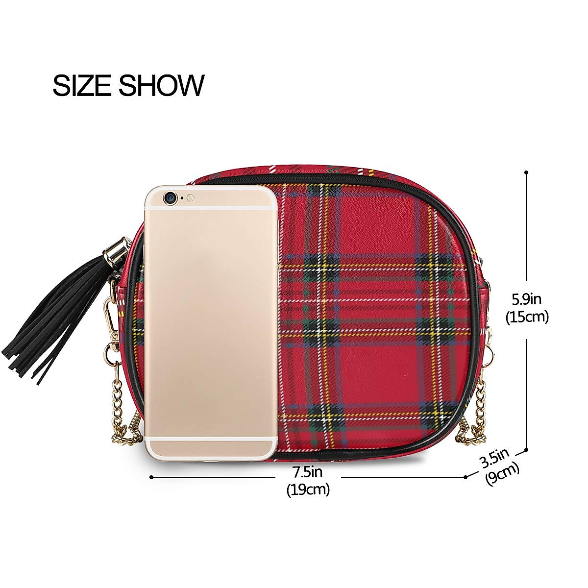ALAZA Tartan Background Plaid Crossbody Bag with Adjustable Metal Chain Strap for Women Girl