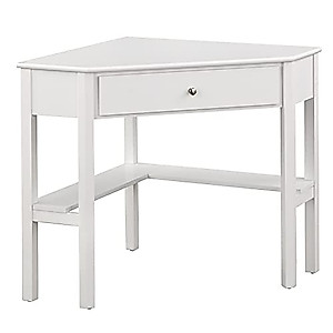 Target Marketing Systems Ellen Corner Desk Drawer and One Storage Shelf for Living Room, Bedroom, or Home Office, Small Computer Table, 42" W x 30" H, White