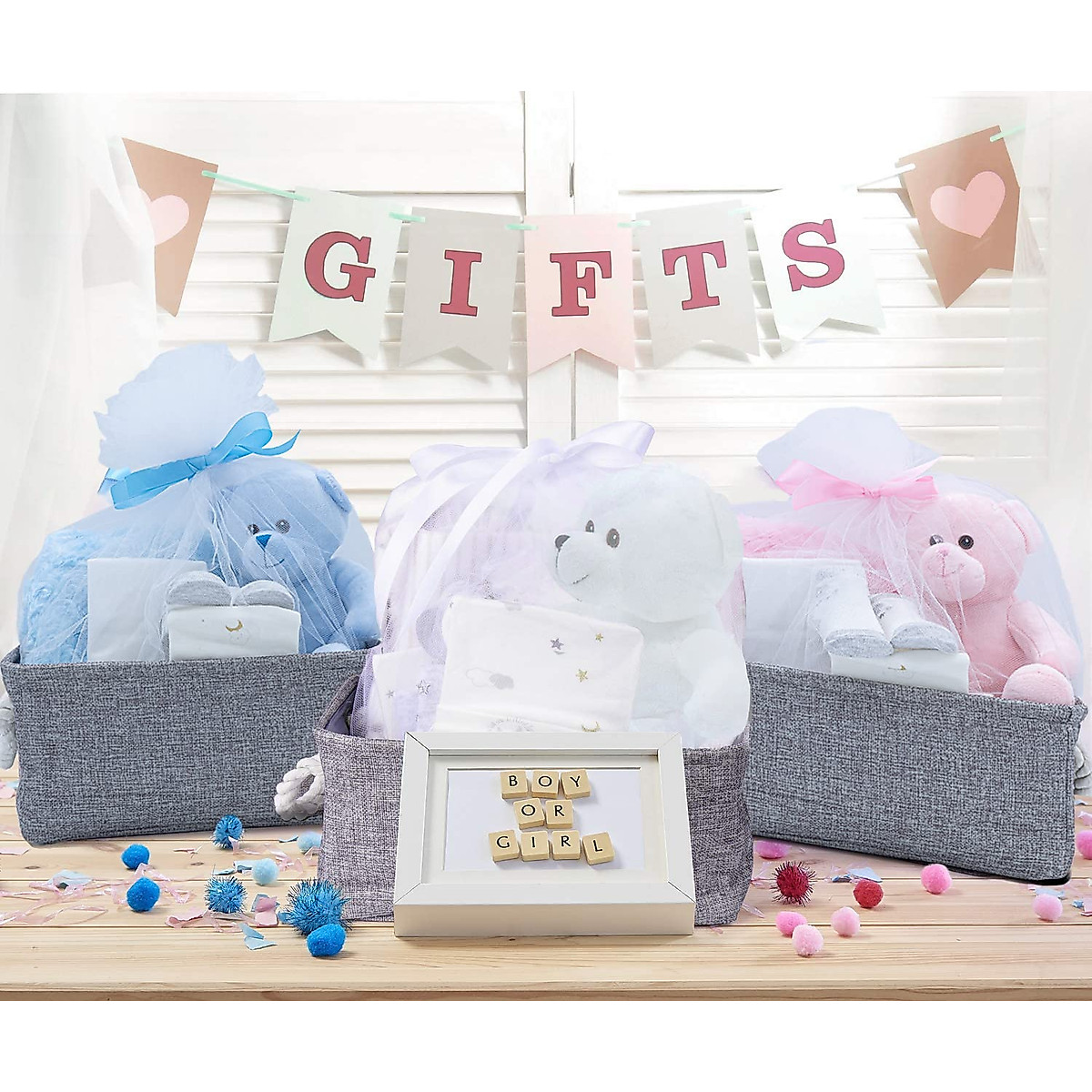 Baby Girl Newborn Essentials, Baby Shower Gifts with Decorated Gift Basket Set for Girls Including Blanket Bodysuit Towels and Washcloths Teddy Bear