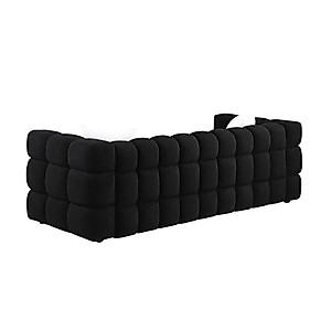 kevinplus 84.3'' Cloud Black Sofa Couch Boucle Chesterfield Sofa Couch for Living Room, Modern 3-Seat Upholstered Sectional Sofa Couch for Apartment Bedroom Dorm Office, Medium-Soft & 2 Pillows, Black