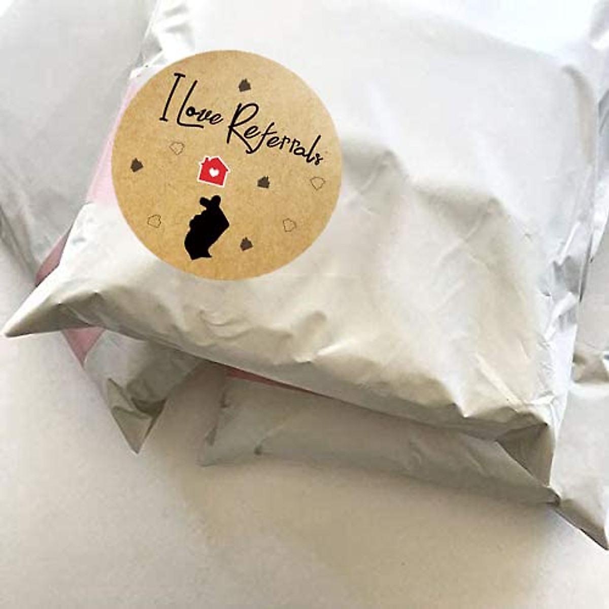 I Love Referrals Stickers 1.5 inch Natural Brown Kraft Real Estate Agents and Sales Marketing Supplies for Small Business Thank You Labels 500 pcs