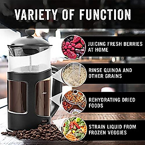 Bean Envy French Press Coffee Maker and Milk Frother Set - 34 oz Glass Carafe Coffee Press & Drink Mixer Duo w/ Stainless Steel Stand