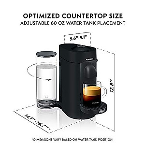 Nespresso VertuoPlus Coffee and Espresso Machine by De'Longhi, 38 ounces, Matte Black