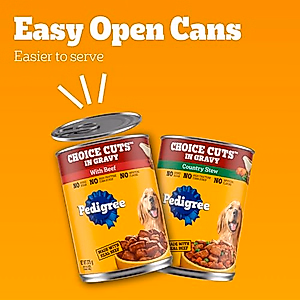 PEDIGREE CHOICE CUTS IN GRAVY Adult Canned Soft Wet Dog Food Variety Pack, with Beef and Country Stew, 13.2 oz. Cans (Pack of 12)