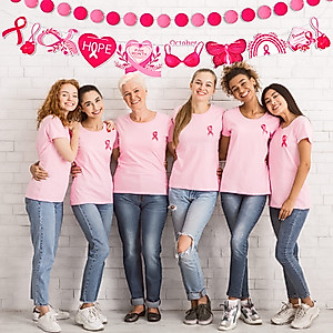 Tudomro 5 Pcs 118 inches Breast Cancer Awareness Decorations Pink Ribbon Pennant Banner Pink and White Hope Faith Strength Courage Inspiring Flag Love Bunting Wall Banner for Breast Cancer Month