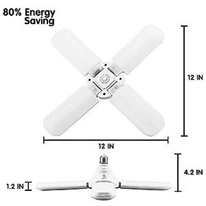 Intpro LED Garage Light, Deformable Garage Ceiling Light,60W 6000LM E26/E27 Super Bright Bulb,6500K Daylight High Bay Light Lamp with 4 Adjustable Panels,Utility Shop Light